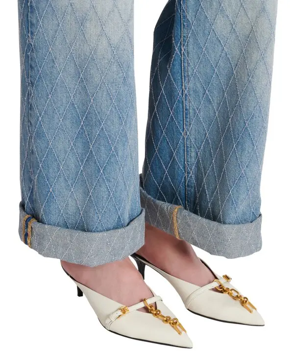 Balmain Sync Leather Mules With Chain Detail - Beige