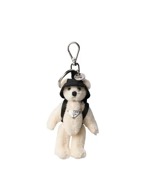 Prada Teddy Bag Charm With Metal Ring - Ivory