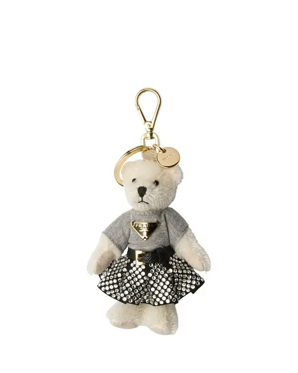Prada Teddy Bag Charm With Metal Ring - White