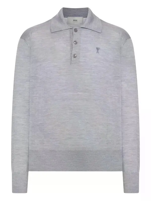 AMI Paris De Coeur Embroidered Wool Polo Shirt
