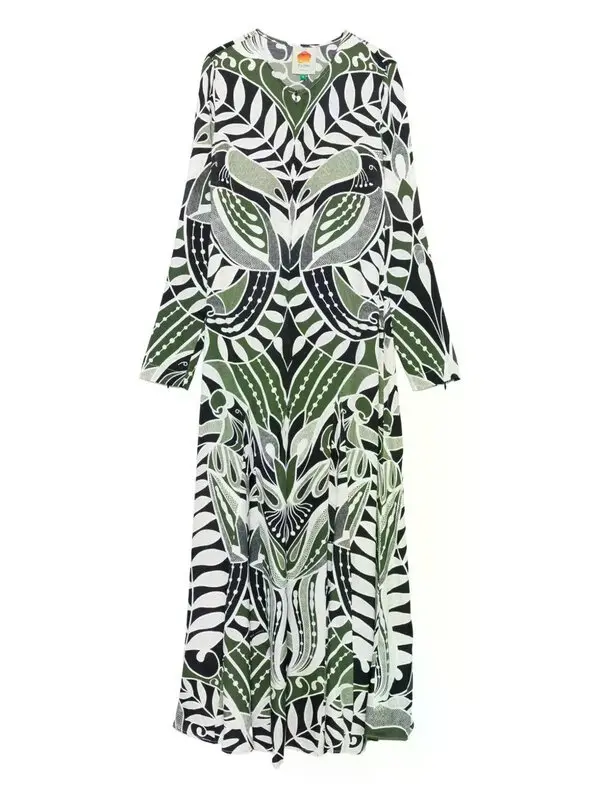Farm Rio Lace Nature Long-Sleeve Midi Dress - Black