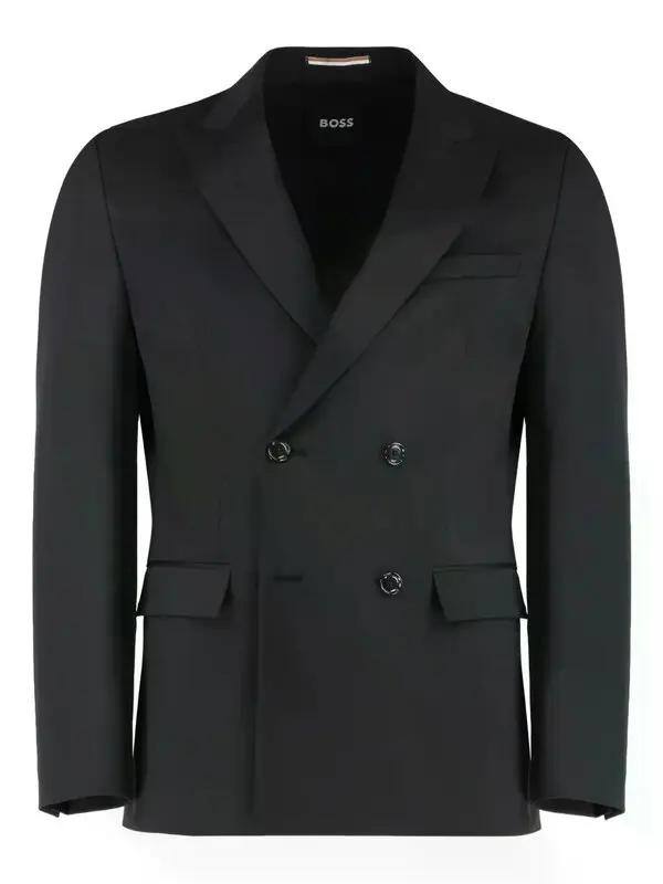 Hugo Boss Houston Double-breasted Flap-pocket Blazer - Black