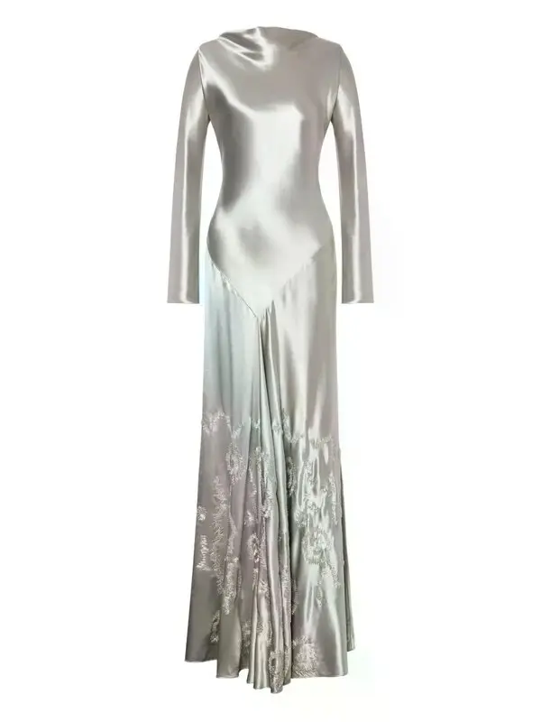 Alberta Ferretti Satin Long Dress In Silver - 39% Off | Editorialist