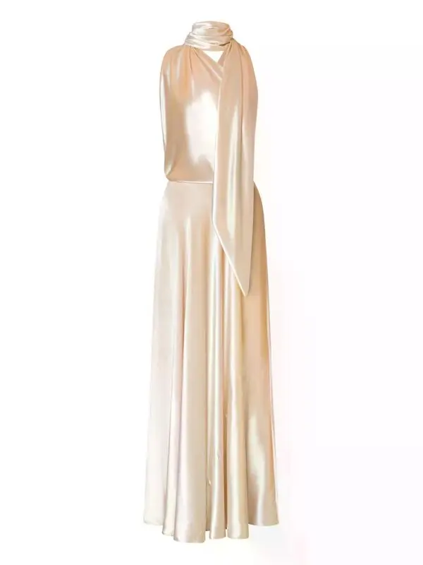 Alberta Ferretti Satin Long Dress - White