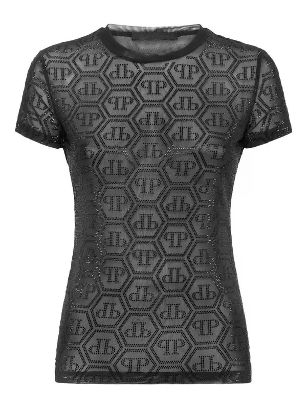 Philipp Plein Tulle Monogram Strass T-shirt