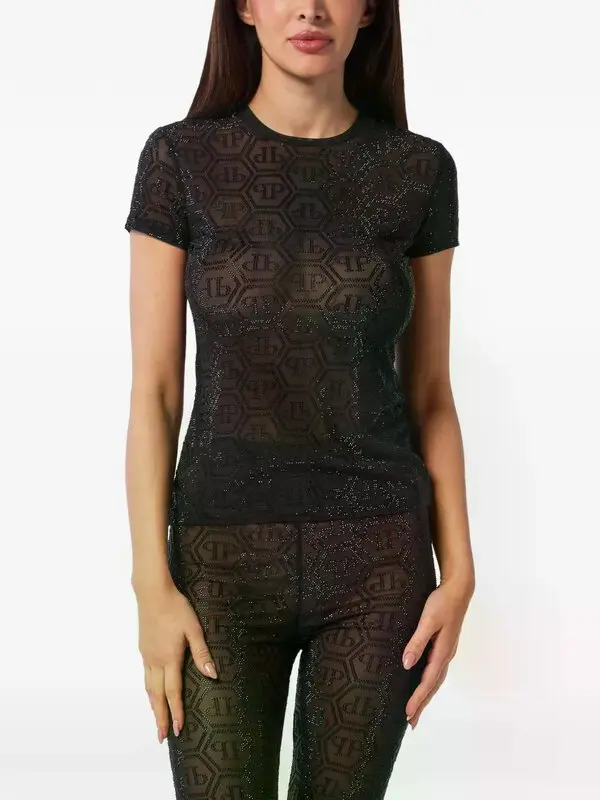 Philipp Plein Tulle Monogram Strass T-shirt