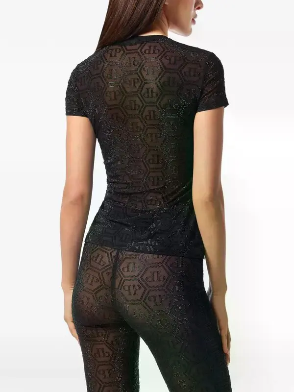 Philipp Plein Tulle Monogram Strass T-shirt