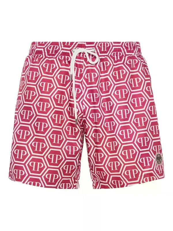 Philipp Plein Monogram Hexagon Swim Shorts - Red