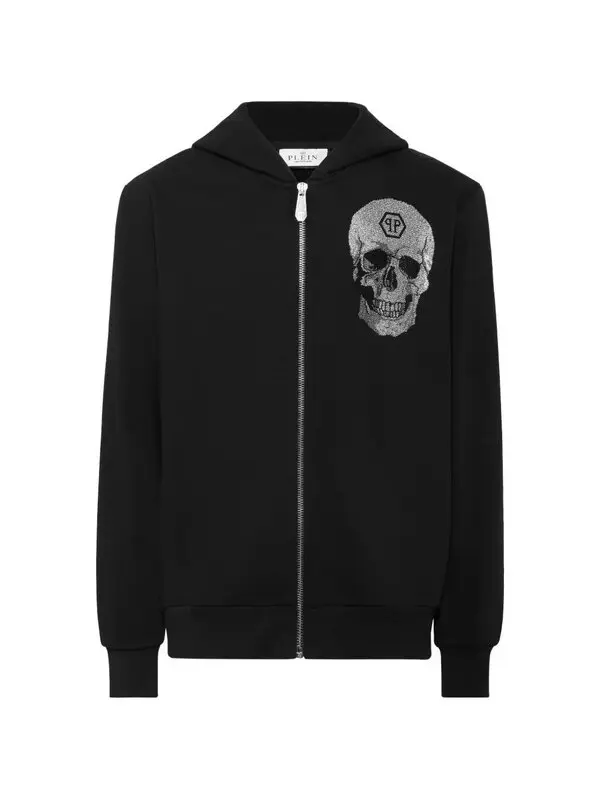 Philipp Plein Rhinestoned-skull Zip Hoodie - Black