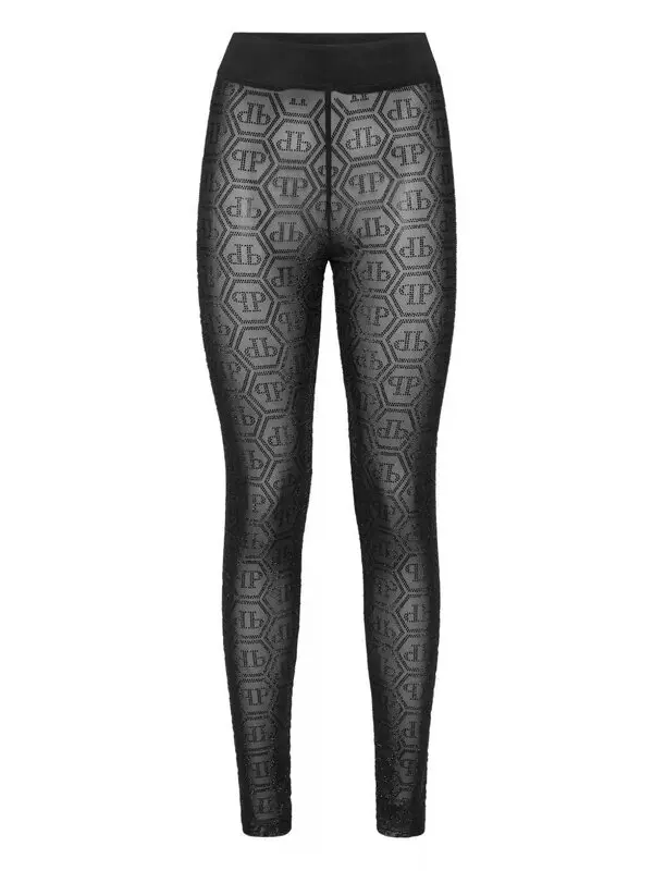 Philipp Plein Tulle Leggings Monogram Strass - Black