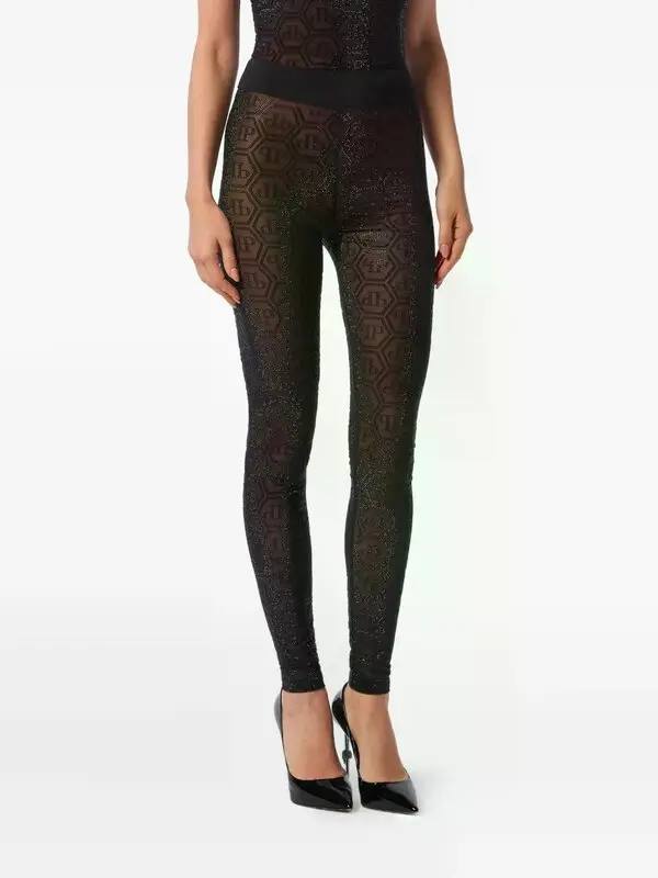 Philipp Plein Tulle Leggings Monogram Strass