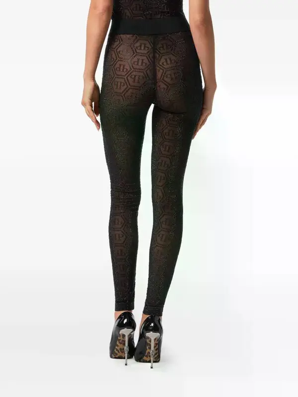 Philipp Plein Tulle Leggings Monogram Strass