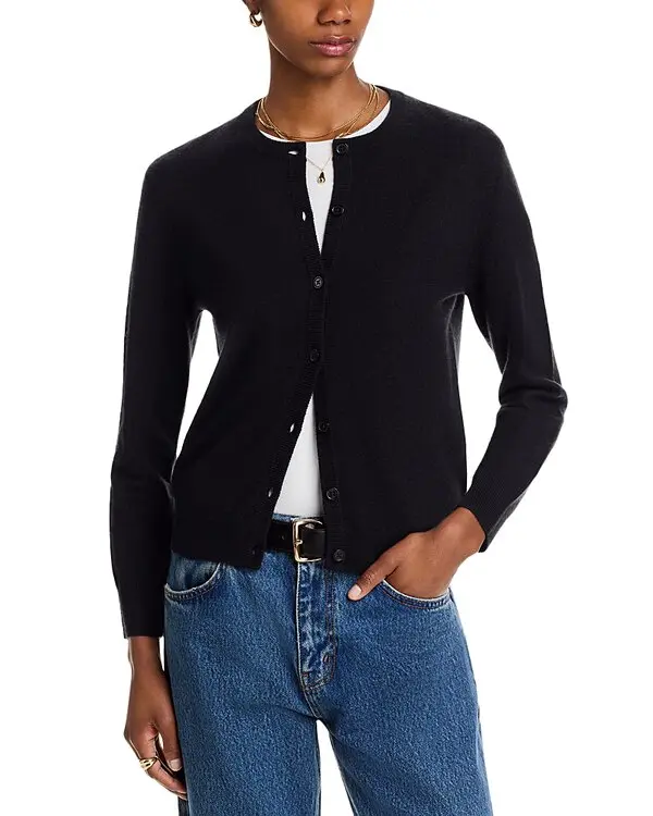 Bloomingdale'S Cashmere Crewneck Cardigan Sweater - Black