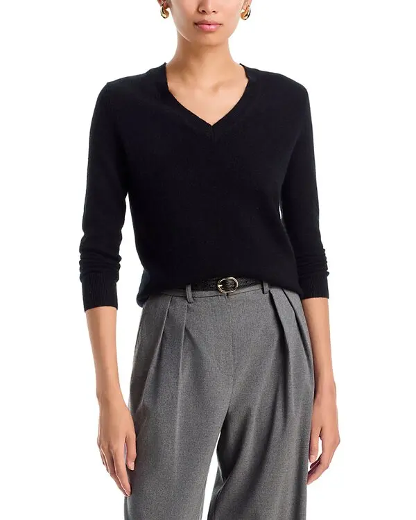 Bloomingdale'S 100% Cashmere V-neck Sweater - Black