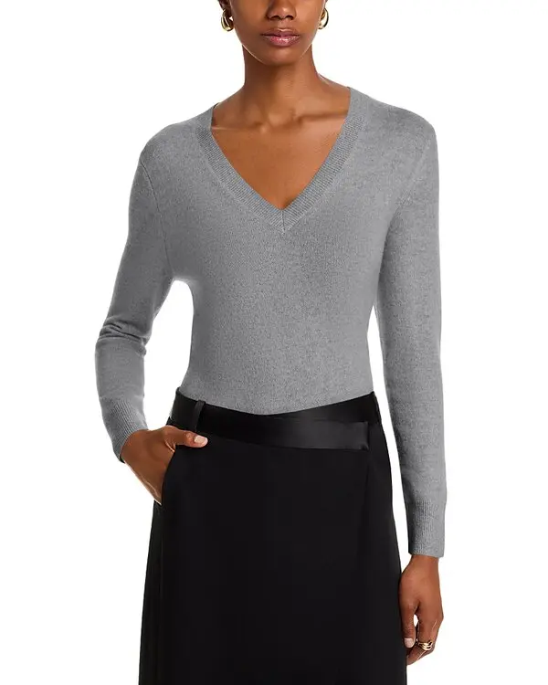 Bloomingdale'S 100% Cashmere V-neck Sweater - Medium Grey