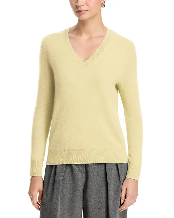 Bloomingdale'S 100% Cashmere V-neck Sweater - Straw