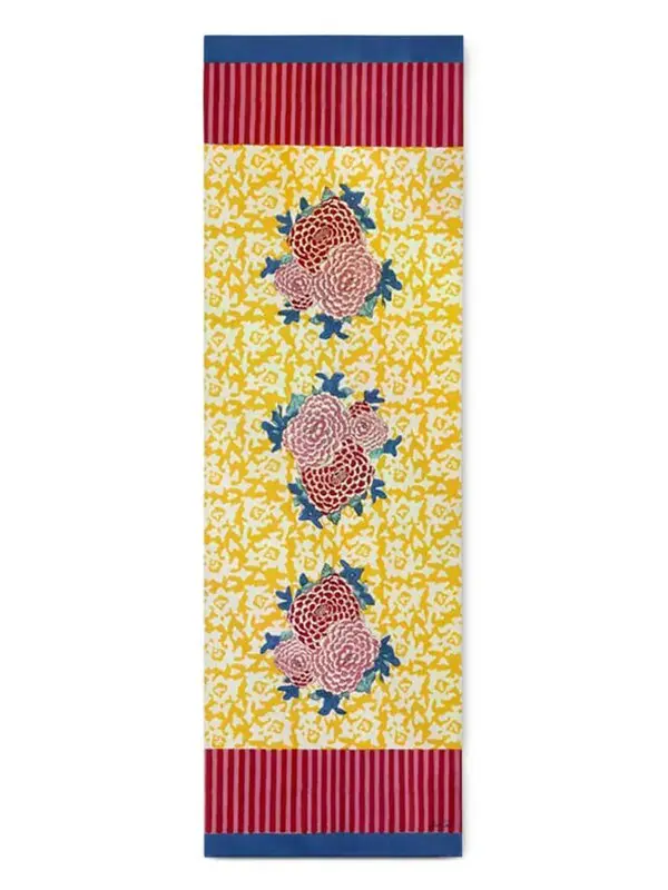 LISA CORTI Arabesque Corolla Floral-print Striped Table Runner - Yellow