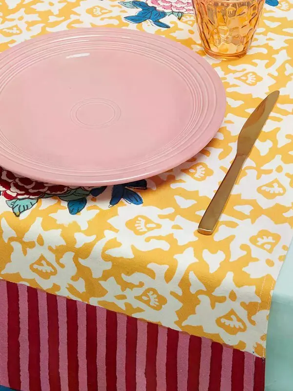 LISA CORTI Arabesque Corolla Floral-print Striped Table Runner