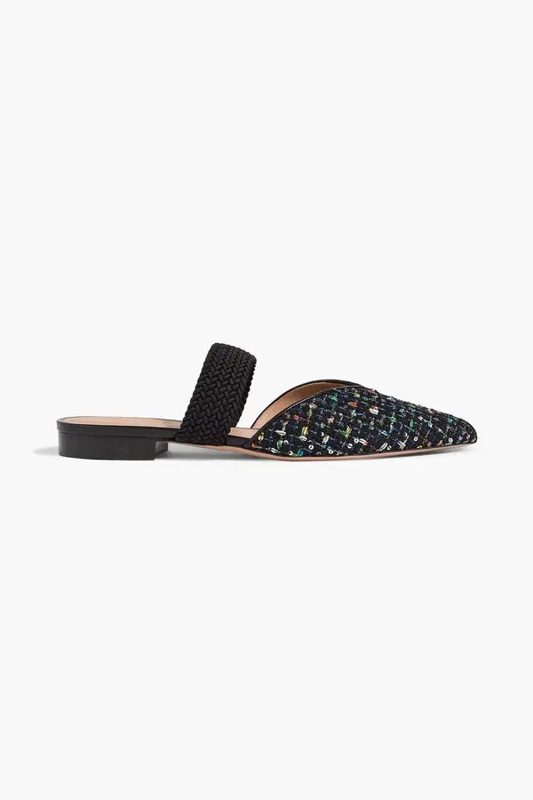 MALONE SOULIERS Maisie Sequin-embellished Tweed Point-toe Flats - Black