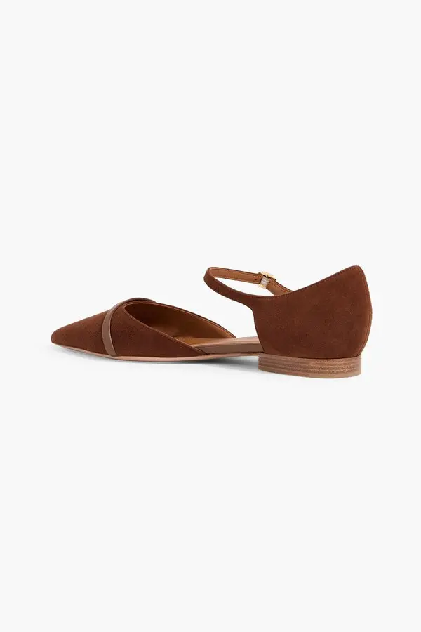 MALONE SOULIERS Ulla Leather-trimmed Suede Flats