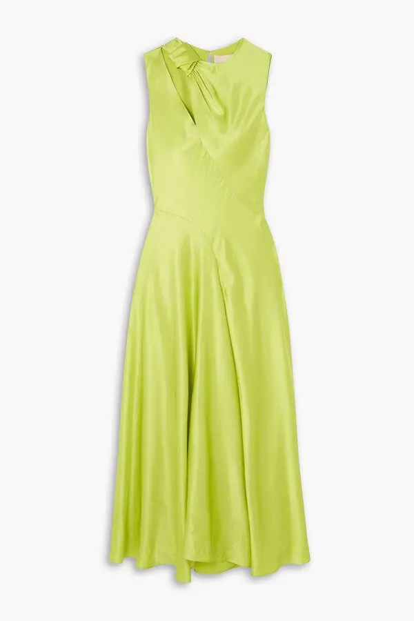 Roksanda Alma Asymmetric Knotted Silk-satin Midi Dress - Lime Green