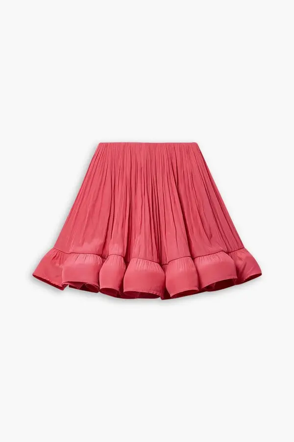 LANVIN Ruffled Gathered Charmeuse Mini Skirt - Coral