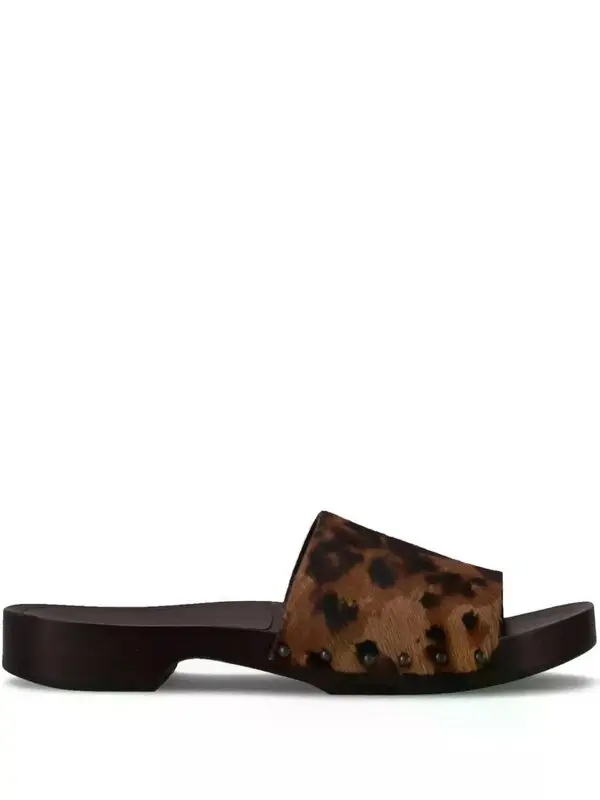 LA ROSE Leopard Print Leather Slides