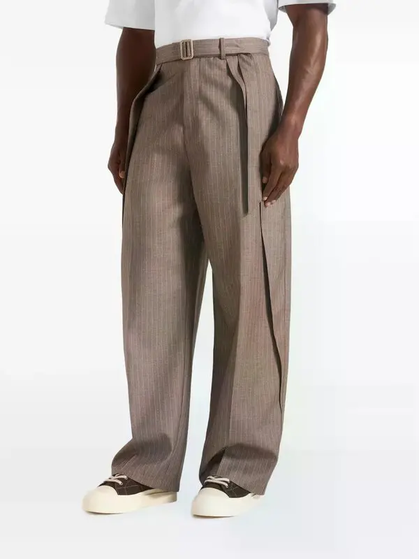 Manière De Voir Wide Leg Pinstripe Tailored Trousers With Wrap Detail - Brown
