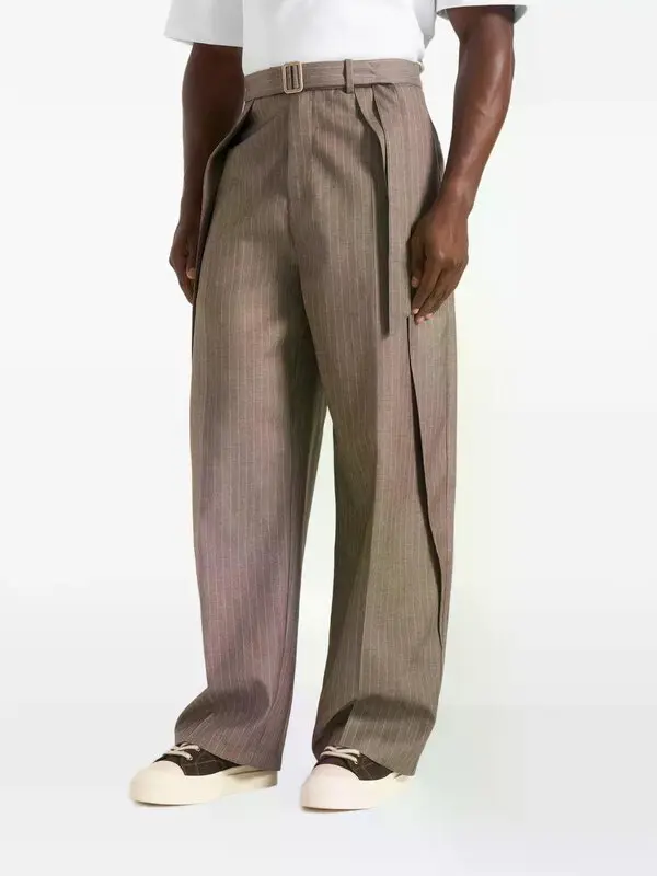 Manière De Voir Wide Leg Pinstripe Tailored Trousers With Wrap Detail - Brown