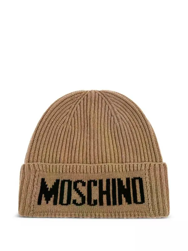 Moschino Logo-embroidered Ribbed Beanie - Brown