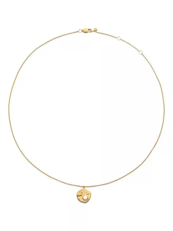 Monica Vinader Hammered-disc Pearl Necklace - Gold