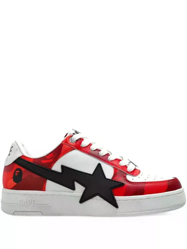 A BATHING APE Leather Star-embellished Lace-up Sneakers