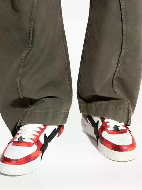 A BATHING APE Leather Star-embellished Lace-up Sneakers