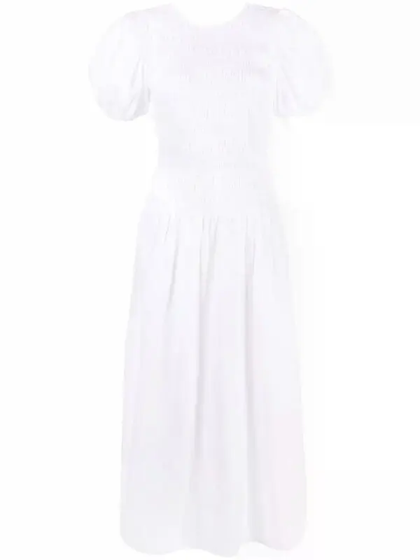 GANNI Shirred Poplin Midi Dress - White