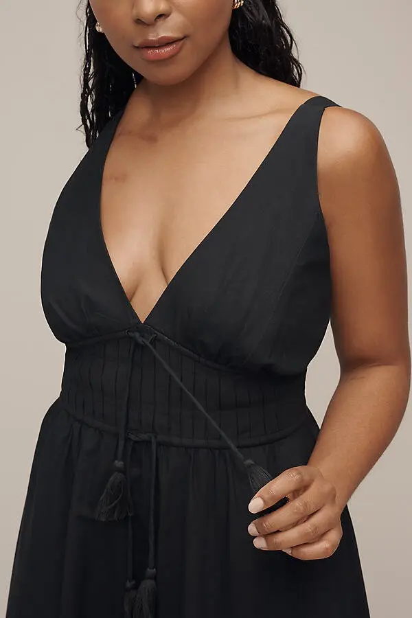 Maeve Sleeveless V-Neck Tie-Waist Midi Dress In Black - 64% Off |  Editorialist