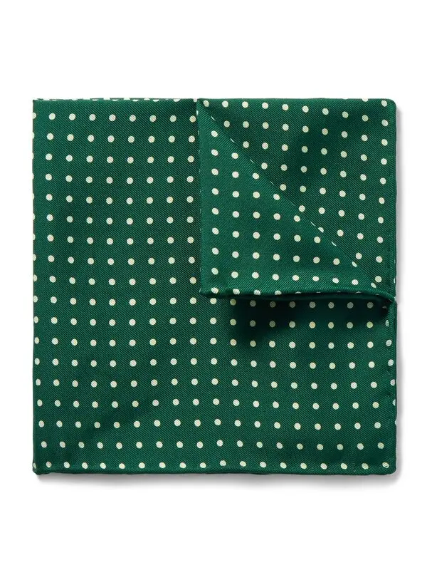Dunhill Polka-dot Mulberry Silk-twill Pocket Square - Green