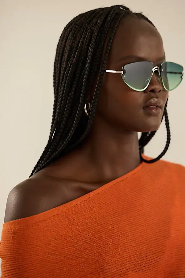 Free People Bennie Rimless Sunglasses - Silver/lime