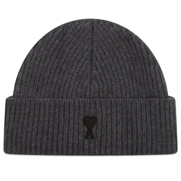 Ami Felted Merino Wool Knit Beanie - Gris Chine/noir