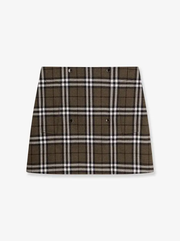 Burberry Virgin Wool Check Print Skirt