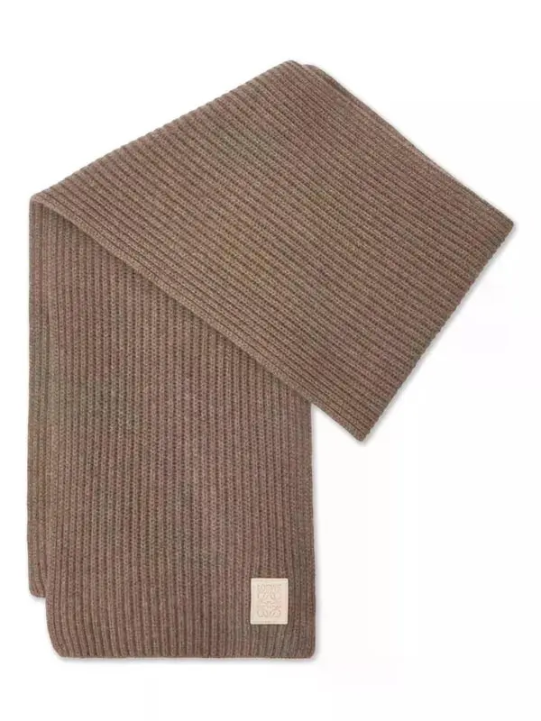 Loewe Ribbed Logo-plaque Scarf - Neutrals