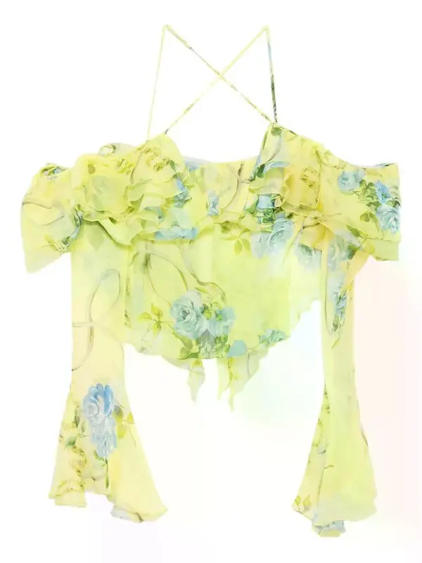 Blumarine Floral-print Ruffled Blouse - Yellow