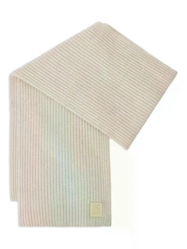 Loewe Ribbed Logo-plaque Scarf - Neutrals