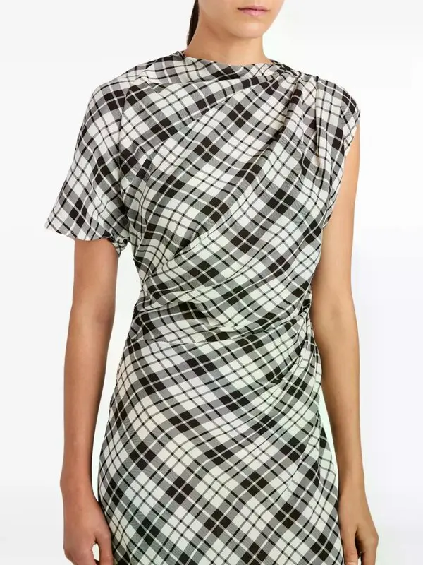 Proenza Schouler Hallie Asymmetric-Neckline Plaid Dress - Black - 65% Off |  Editorialist