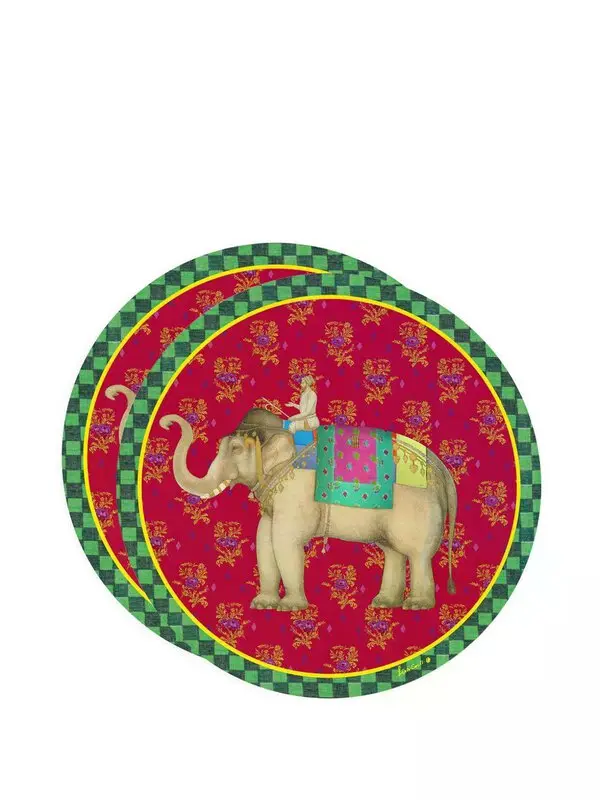 LISA CORTI Elephant Peacock Masonite Placemats - Red
