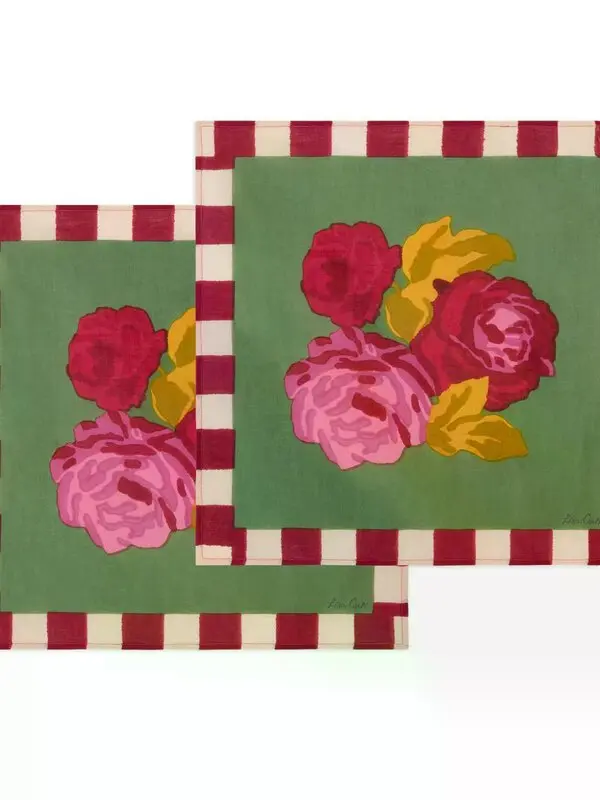 LISA CORTI Rose-print Checked Napkins