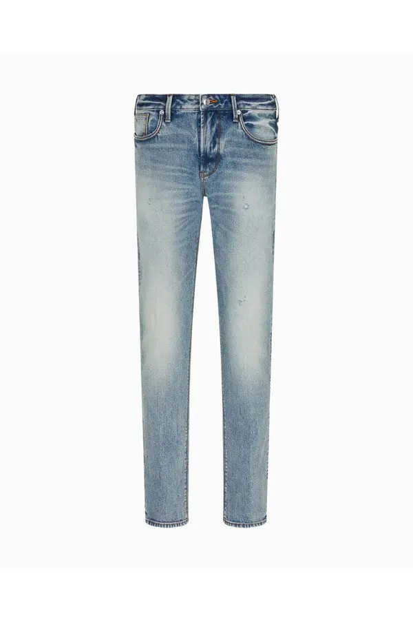 Emporio Armani Slim-fit Bleached Stretch Jeans - Blue