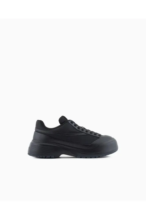 Emporio Armani Nylon And Leather Sneakers - Black