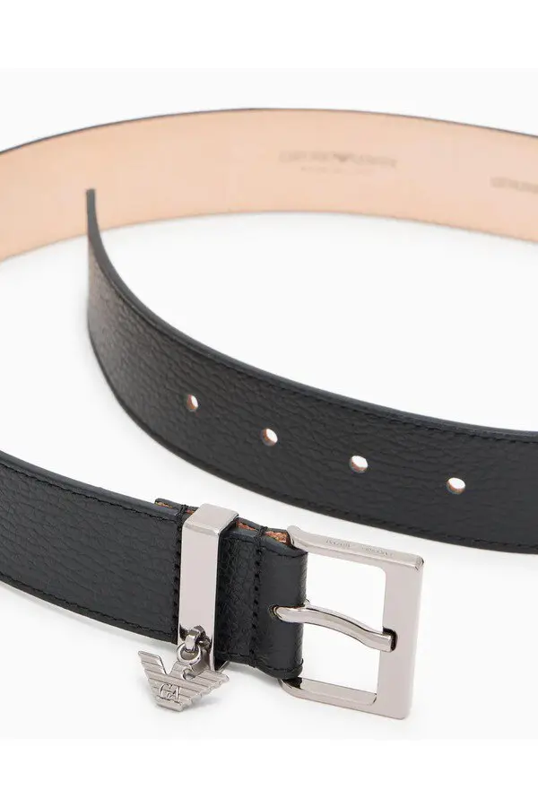 Emporio Armani Deer-print Leather Belt - Black