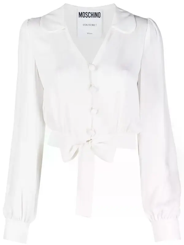 Moschino Cropped Tied-hem Silk Blouse
