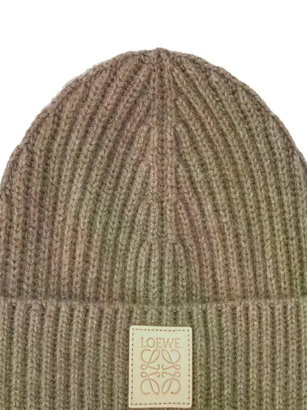 Loewe Ribbed Logo-plaque Beanie - Brown